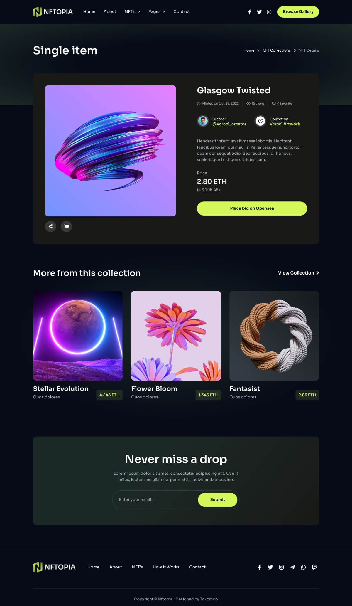 Nftopia - NFT Portfolio Elementor Pro Template Kit by tokomoo | ThemeForest